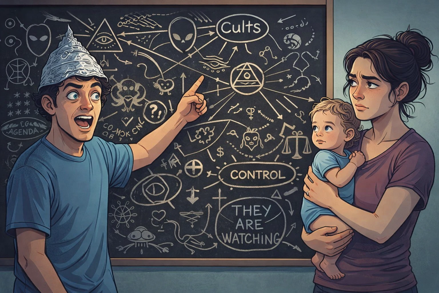 "My husband fell down a conspiracy theory pipeline" - Caveman Circus